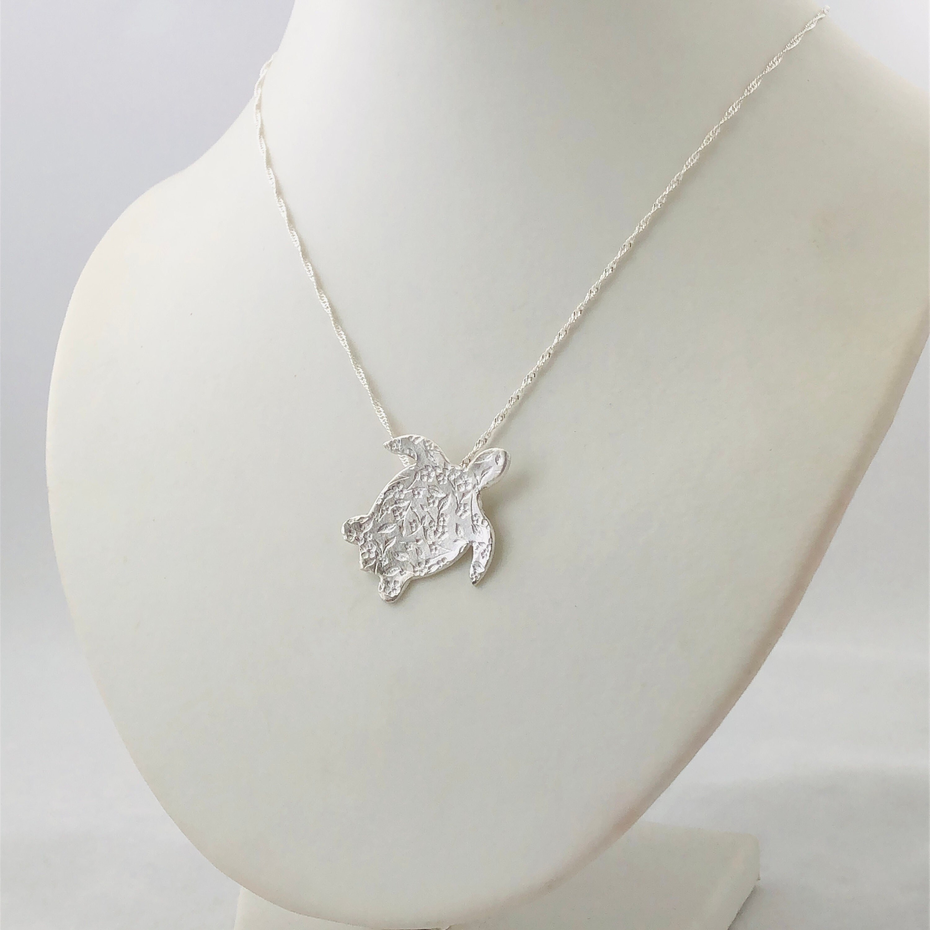 Silver Giant Turtle Necklace, Sterling Silver Sea Turtle With Floral ...