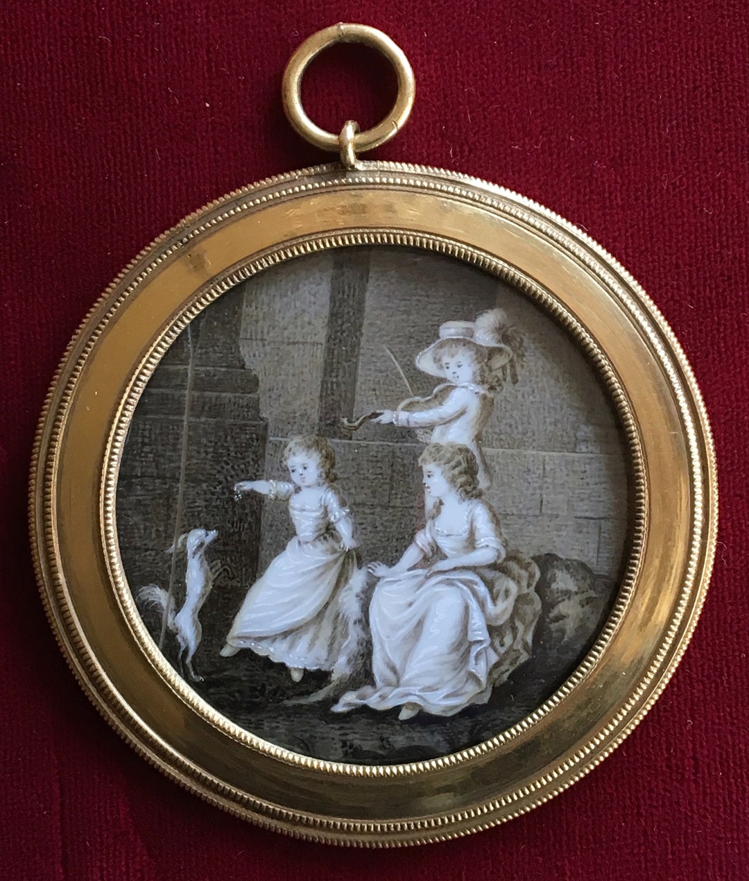 Rare Antique Sepia Miniature Painting Children Playing Violin for Dogs ...