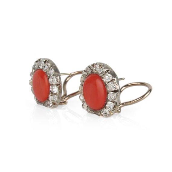 Antique Salmon Coral and Old Cut Diamond "Shell" Conv… - Gem
