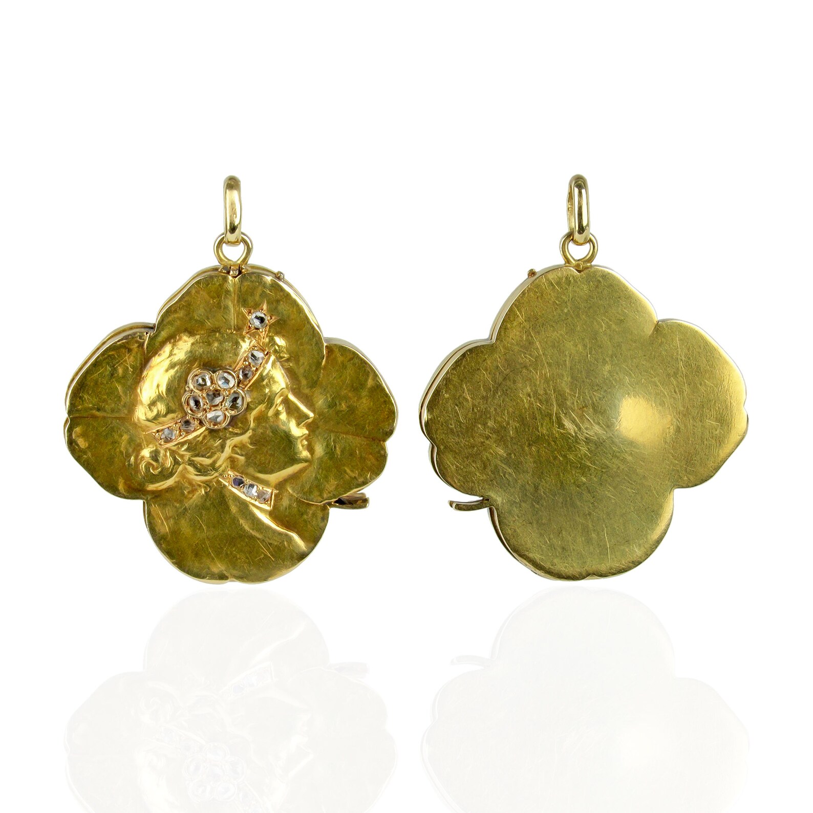 Large 14K Art Nouveau Shamrock Locket With Rose Cut Diamonds - Etsy