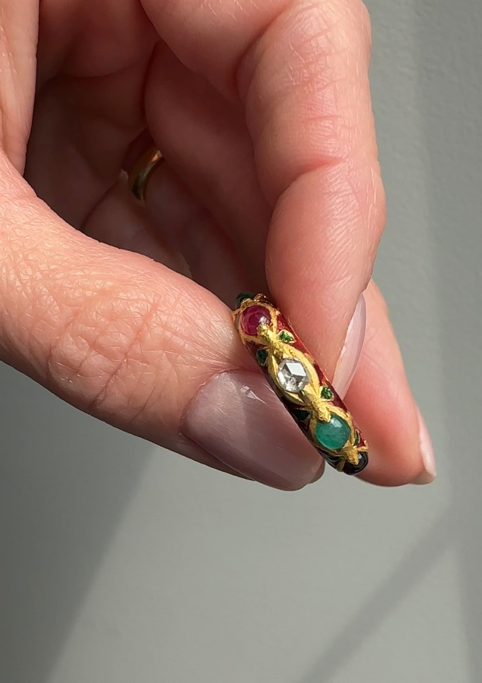 Vintage 22k Navratna Nine Gem Enamel Band Ring - Etsy