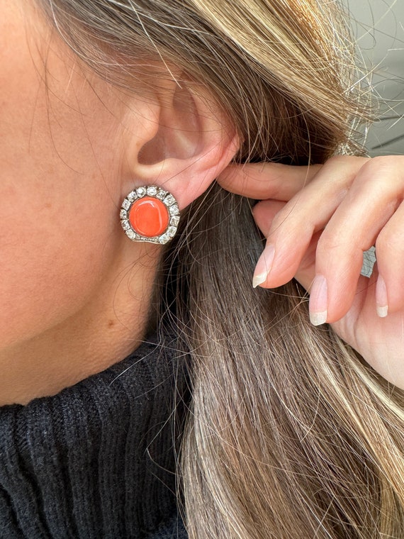 Antique Salmon Coral and Old Cut Diamond "Shell" Conv… - Gem