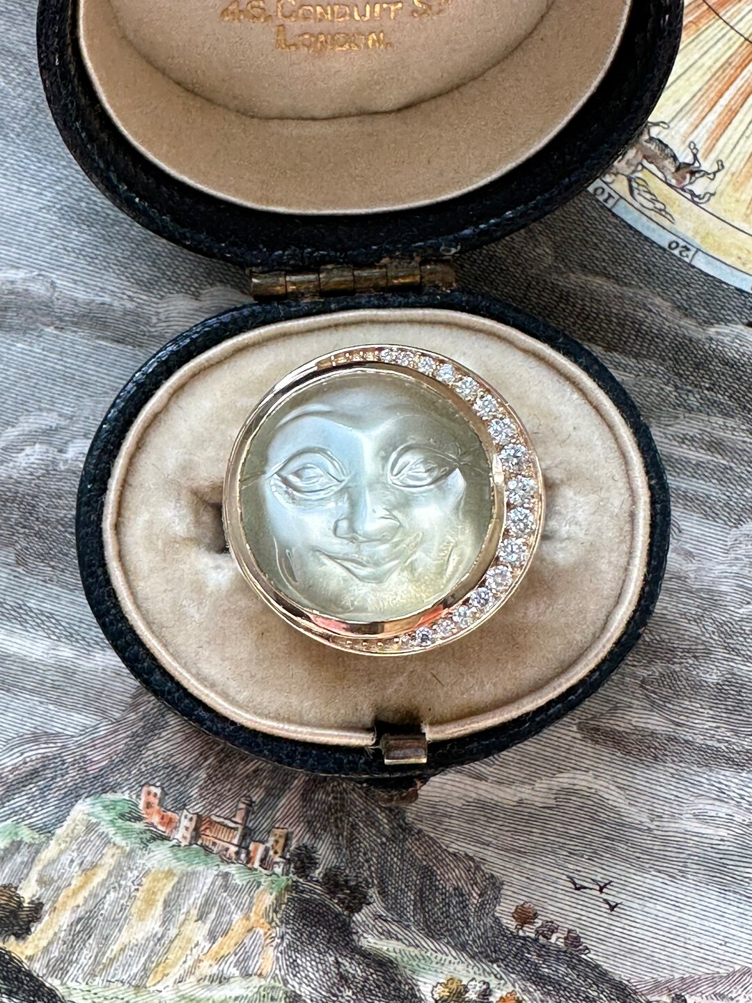 Large 14K Moonstone Man in the Moon Ring LGM - Etsy