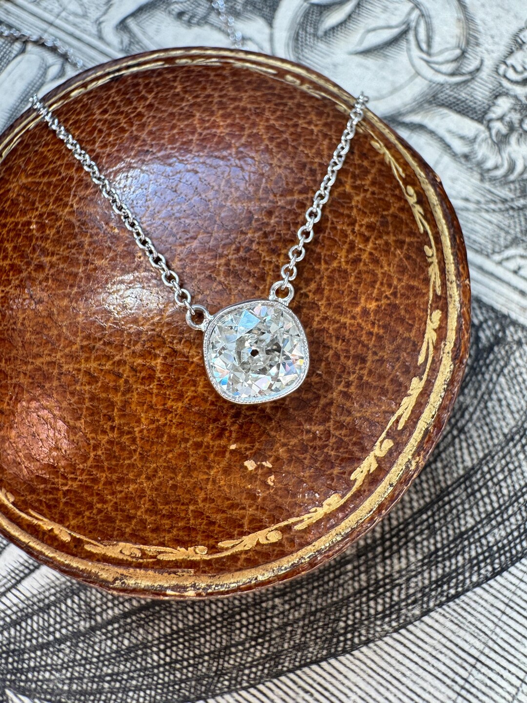 Bespoke Old Mine Cut Diamond Solitaire Station Necklace - Etsy UK