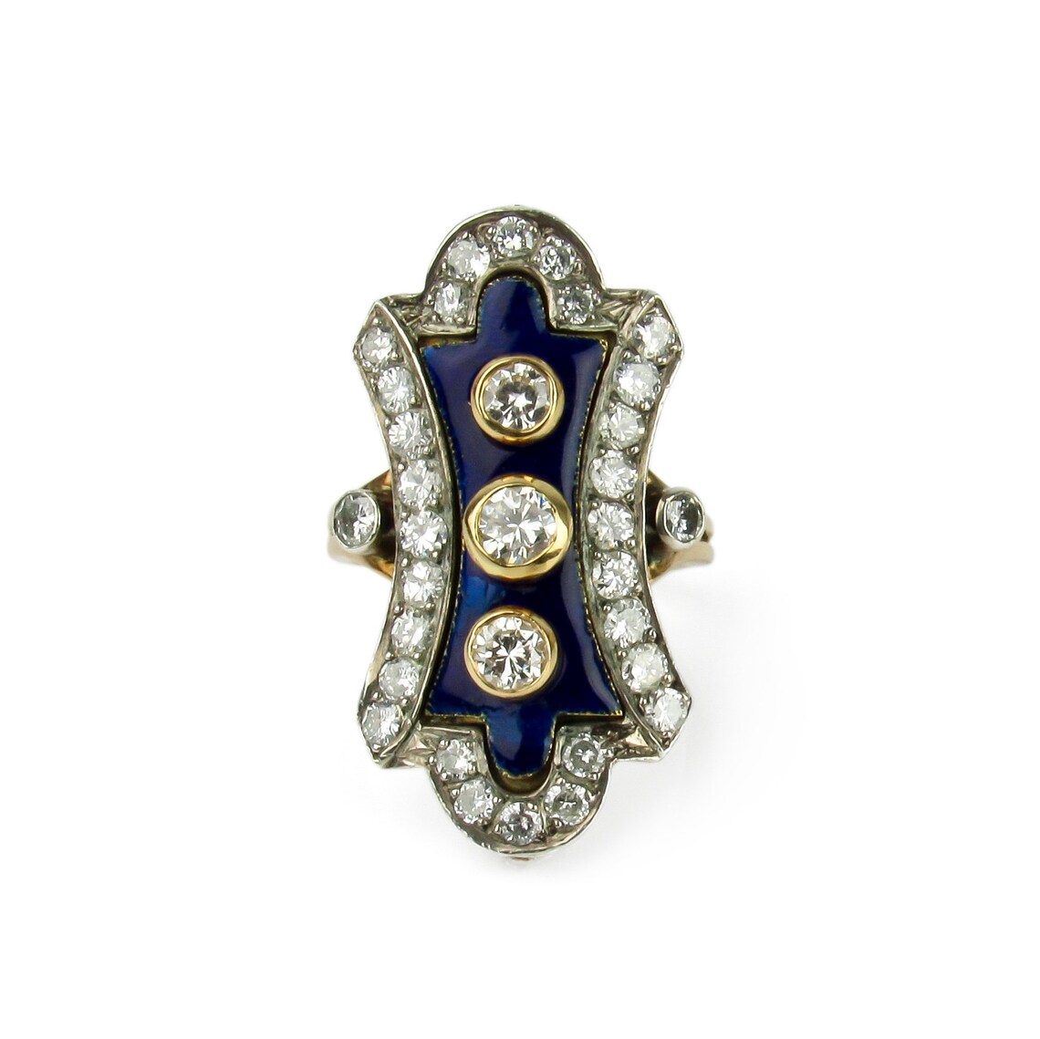 Vintage 18K Blue Enamel and Diamond Ring - Etsy