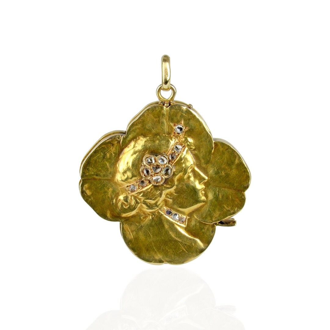 Large 14K Art Nouveau Shamrock Locket With Rose Cut Diamonds - Etsy