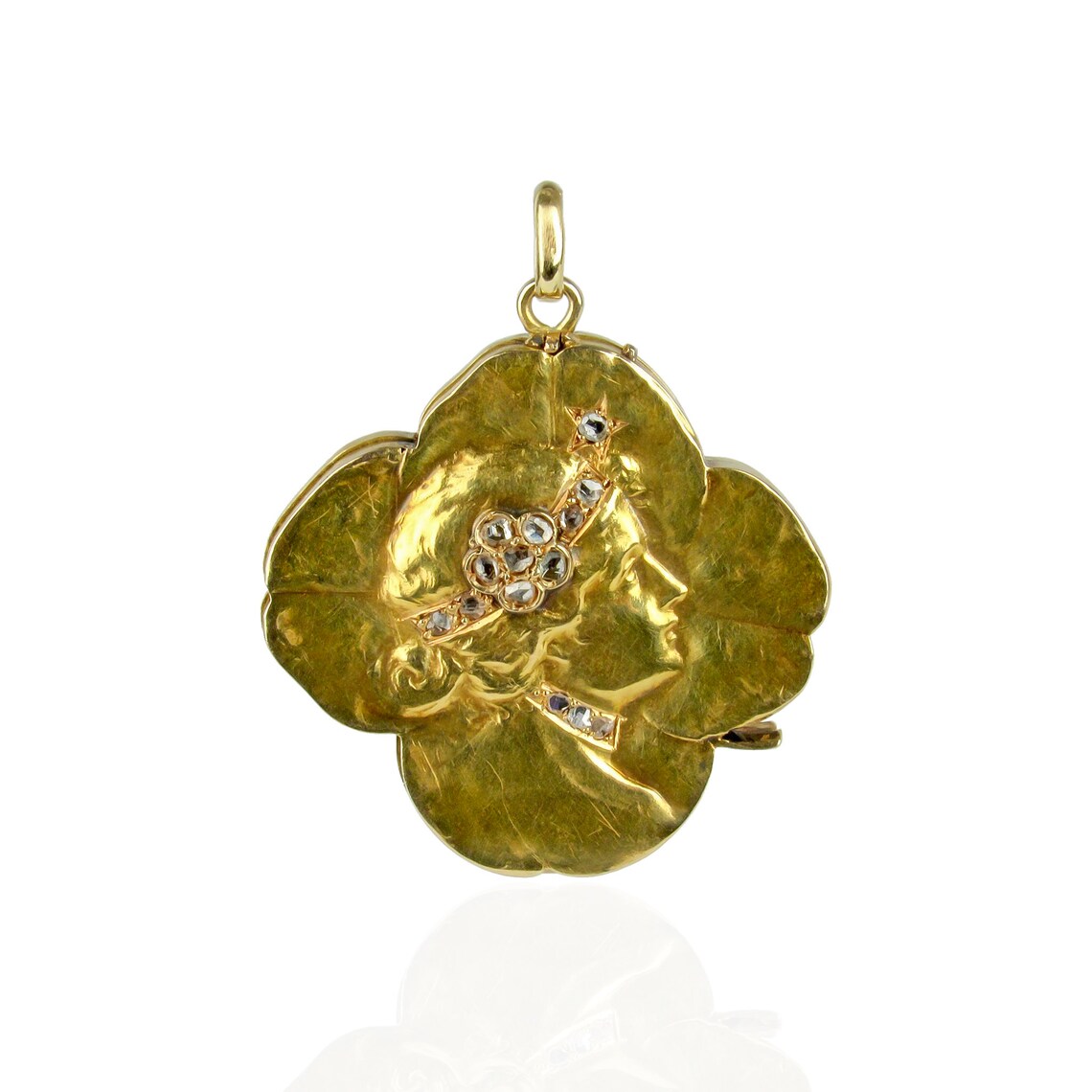 Large 14K Art Nouveau Shamrock Locket With Rose Cut Diamonds | Etsy