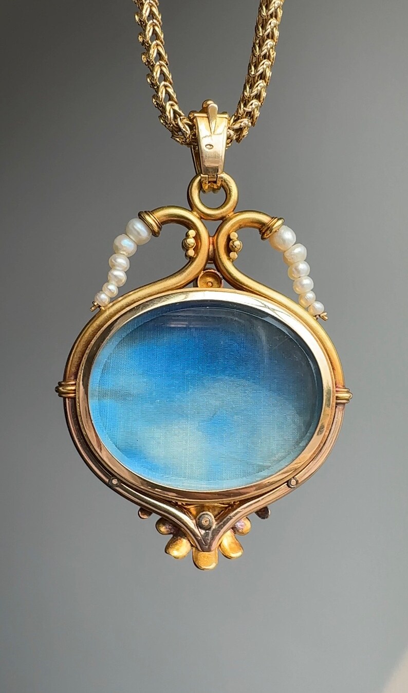 Late 19th C Enamel Miniature Pendant Necklace of Cupid and Psyche With ...