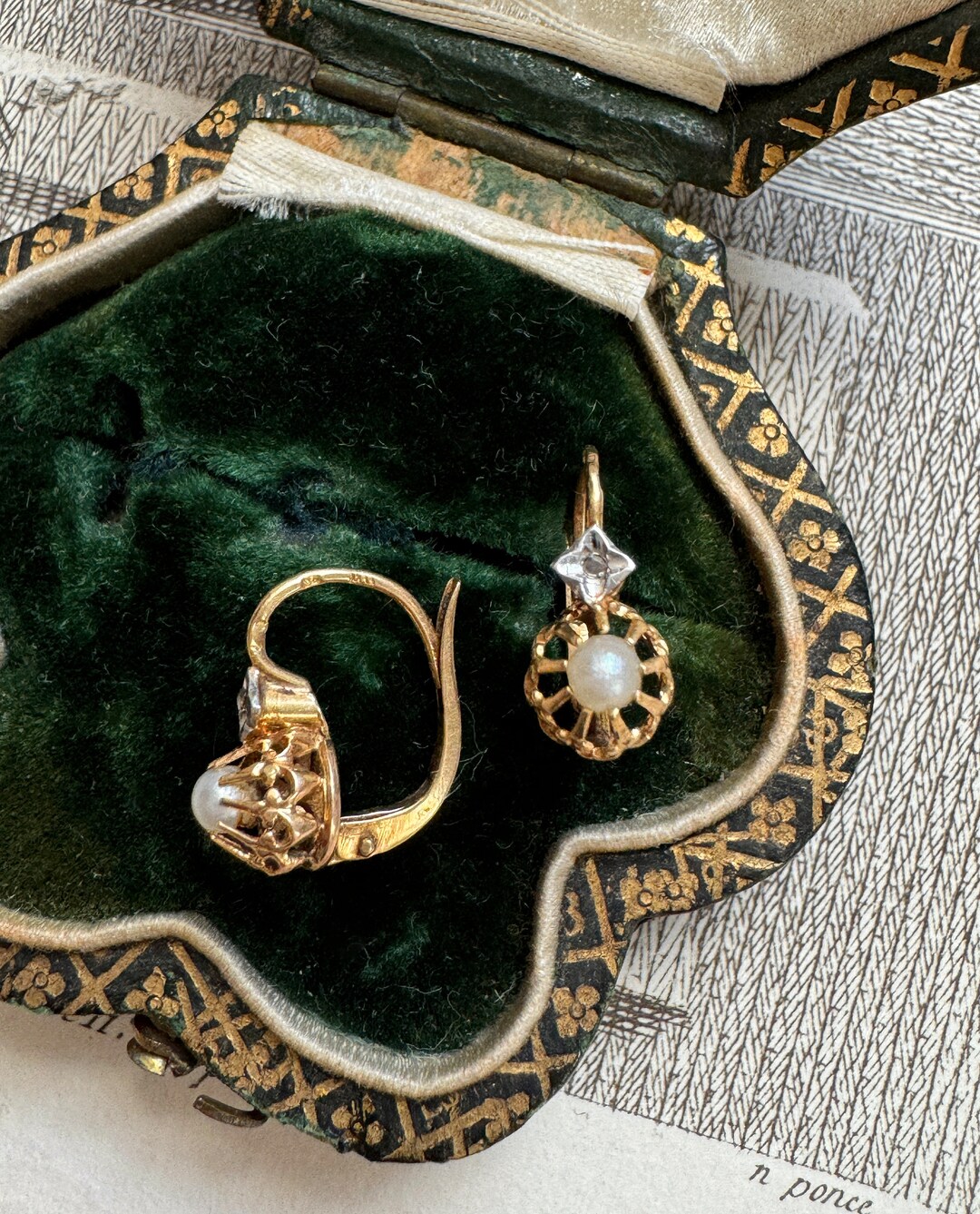 Antique French 18K Rose Cut Diamond and Pearl Dormeuse Earrings - Etsy