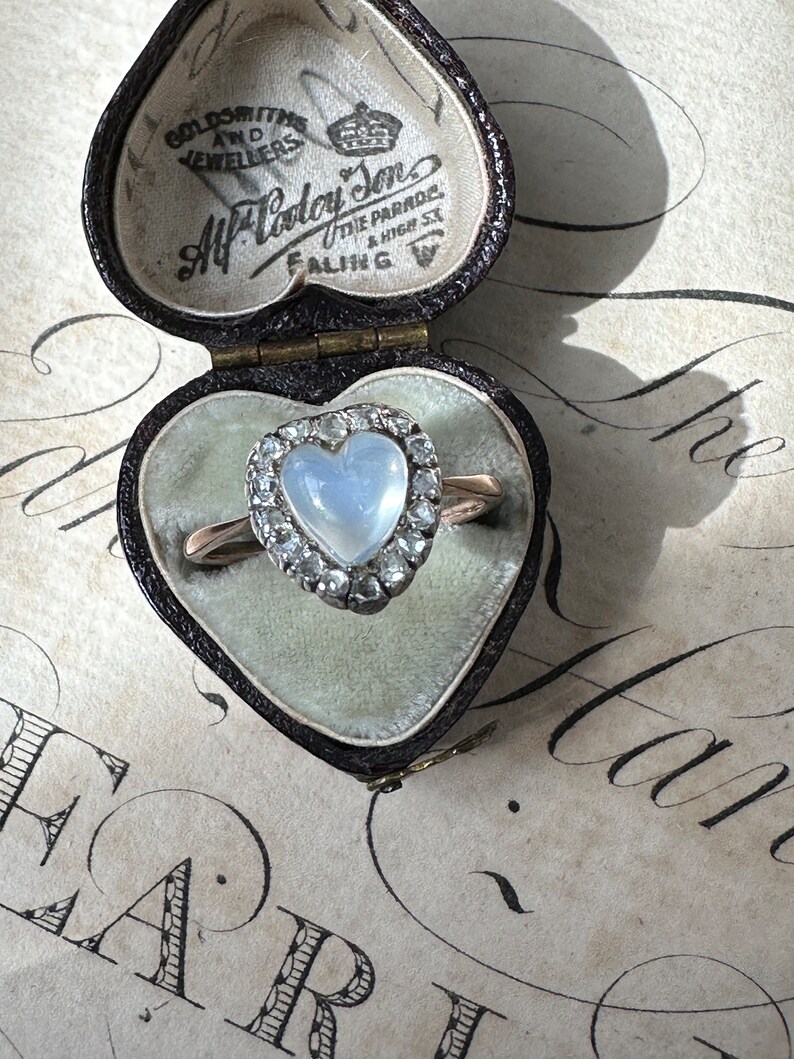 Victorian / Early Edwardian Moonstone and Diamond Heart Ring - Etsy