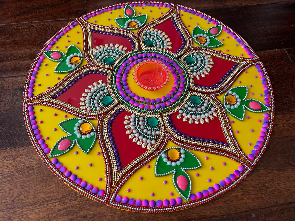 Acrylic Diya Shaped Rangoli With Embellishments - Etsy