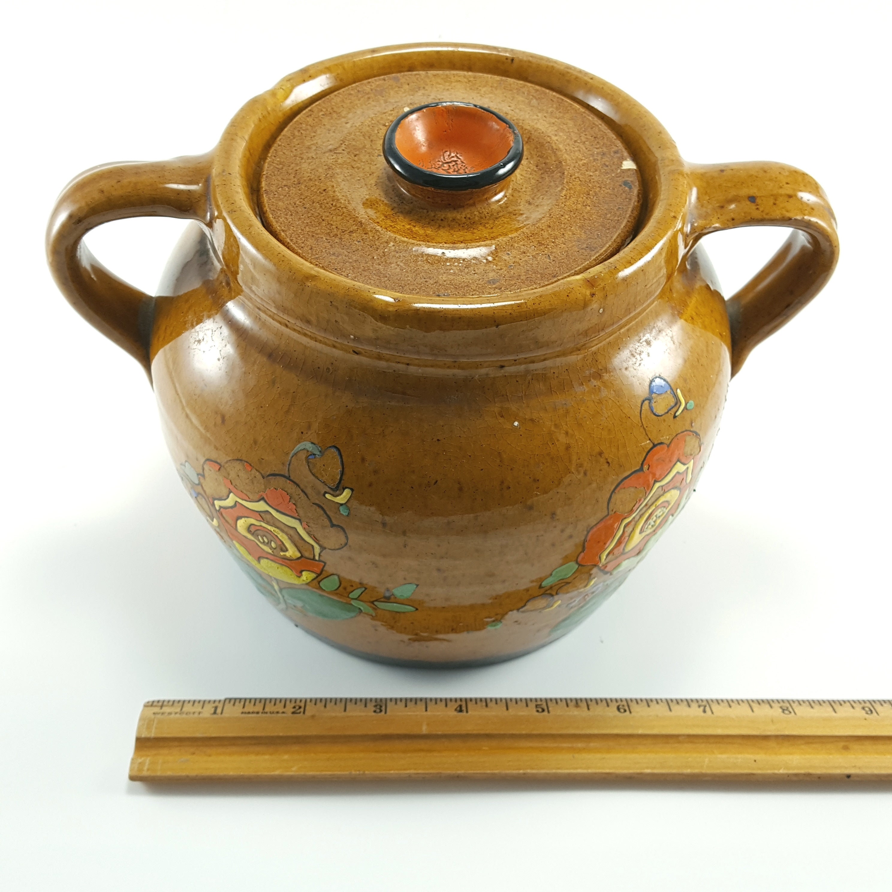 Rustic Cookie Crock Vintage 1930's Floral Pottery Signed | Etsy