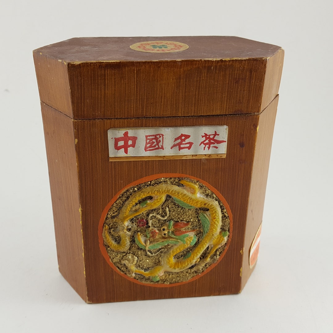RARE Vintage Chinese Wooden Tea Box With 3D Dragon Design and Flower ...