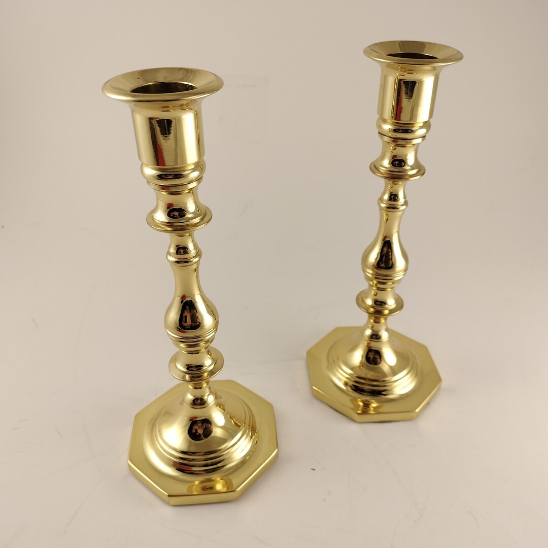 Vintage Baldwin Polished Brass Candlesticks Pair 7 Inch Tall Made in ...