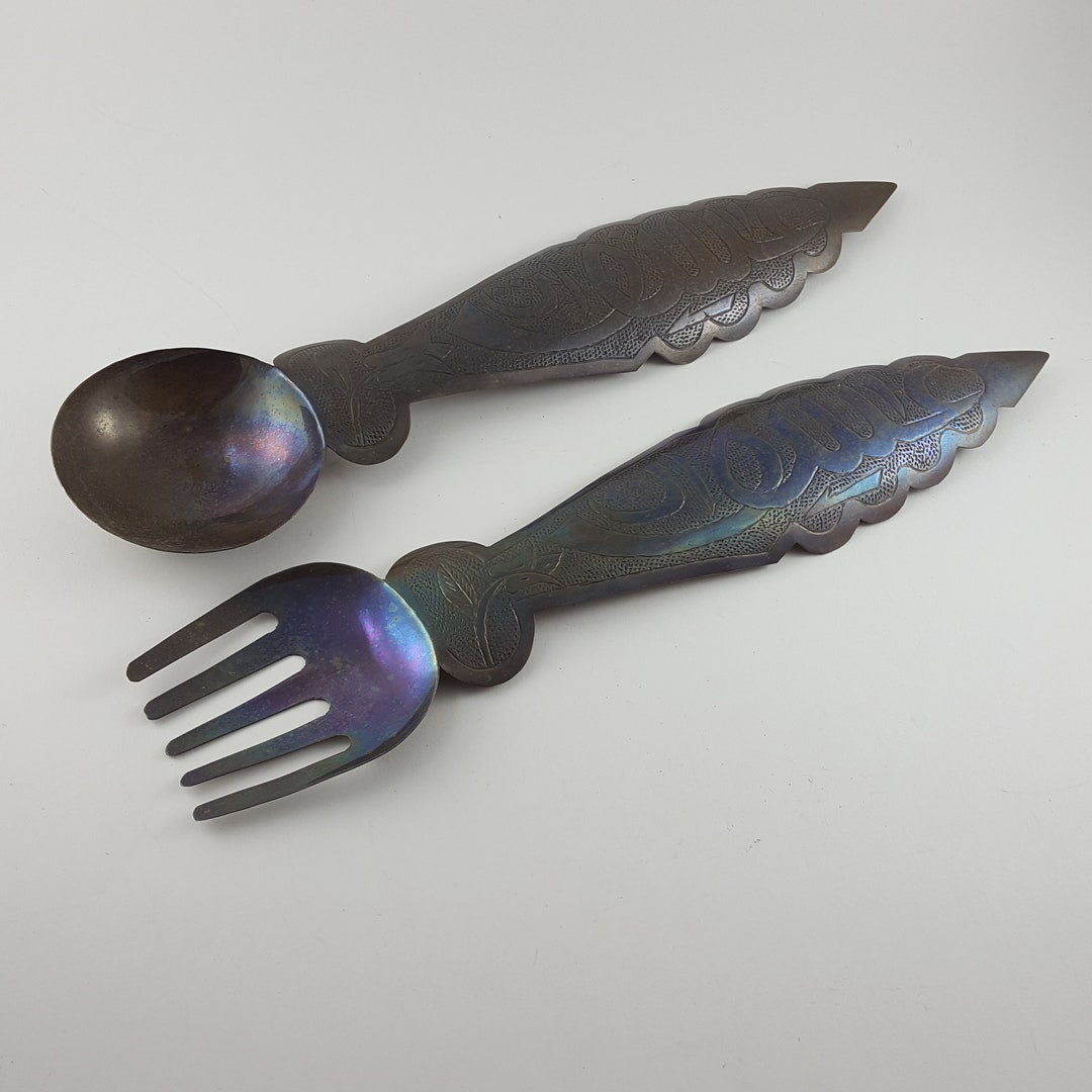Vintage Large 15" Metal Fork and Spoon Wall Hanging Decorations - Hand ...