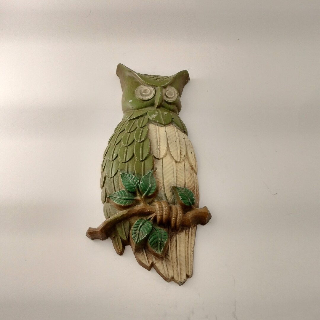 Vintage 1969 Cast Metal - Avocado Green Owl Figure - 3D Wall Hanging ...