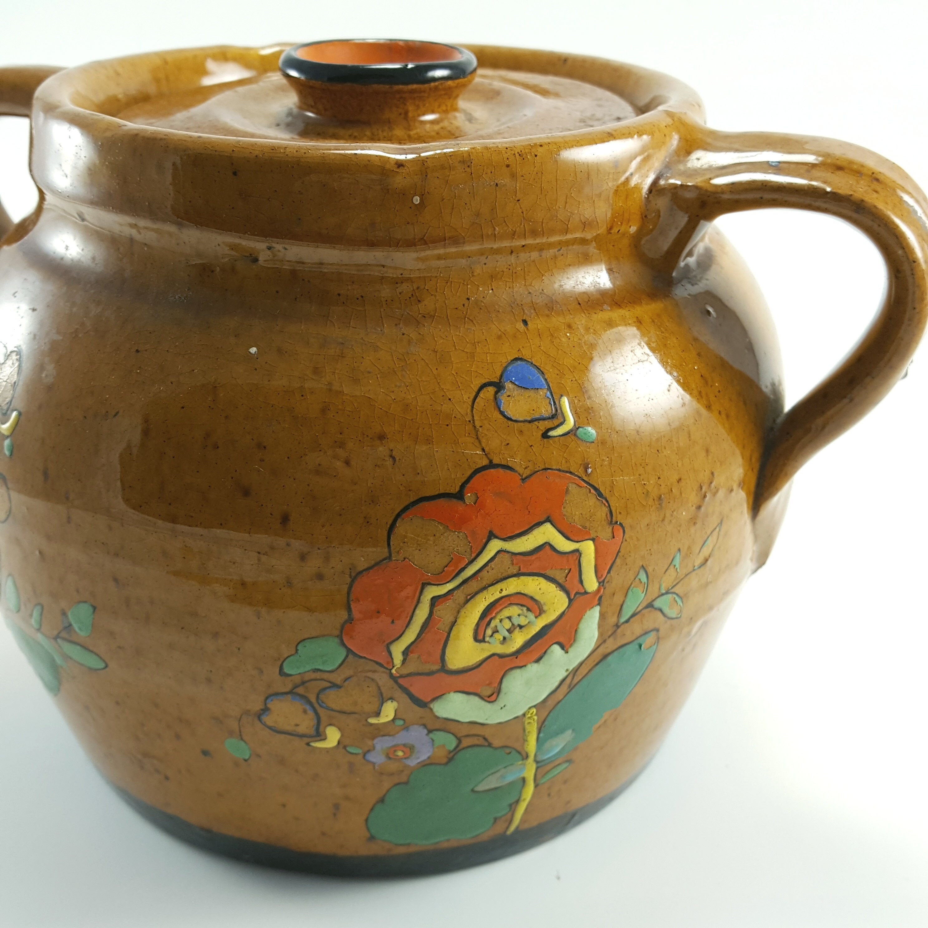 Rustic Cookie Crock Vintage 1930's Floral Pottery Signed | Etsy