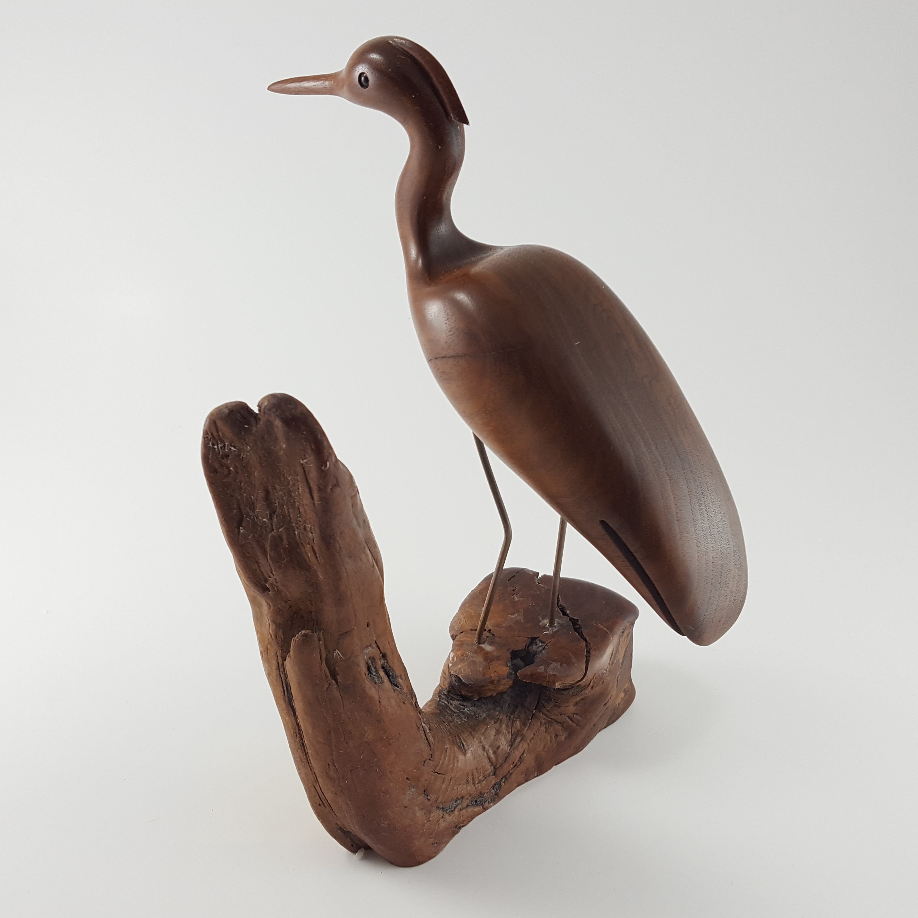 Beautiful Vintage Hand Carved Wood Crane Brid and Driftwood Sculpture ...