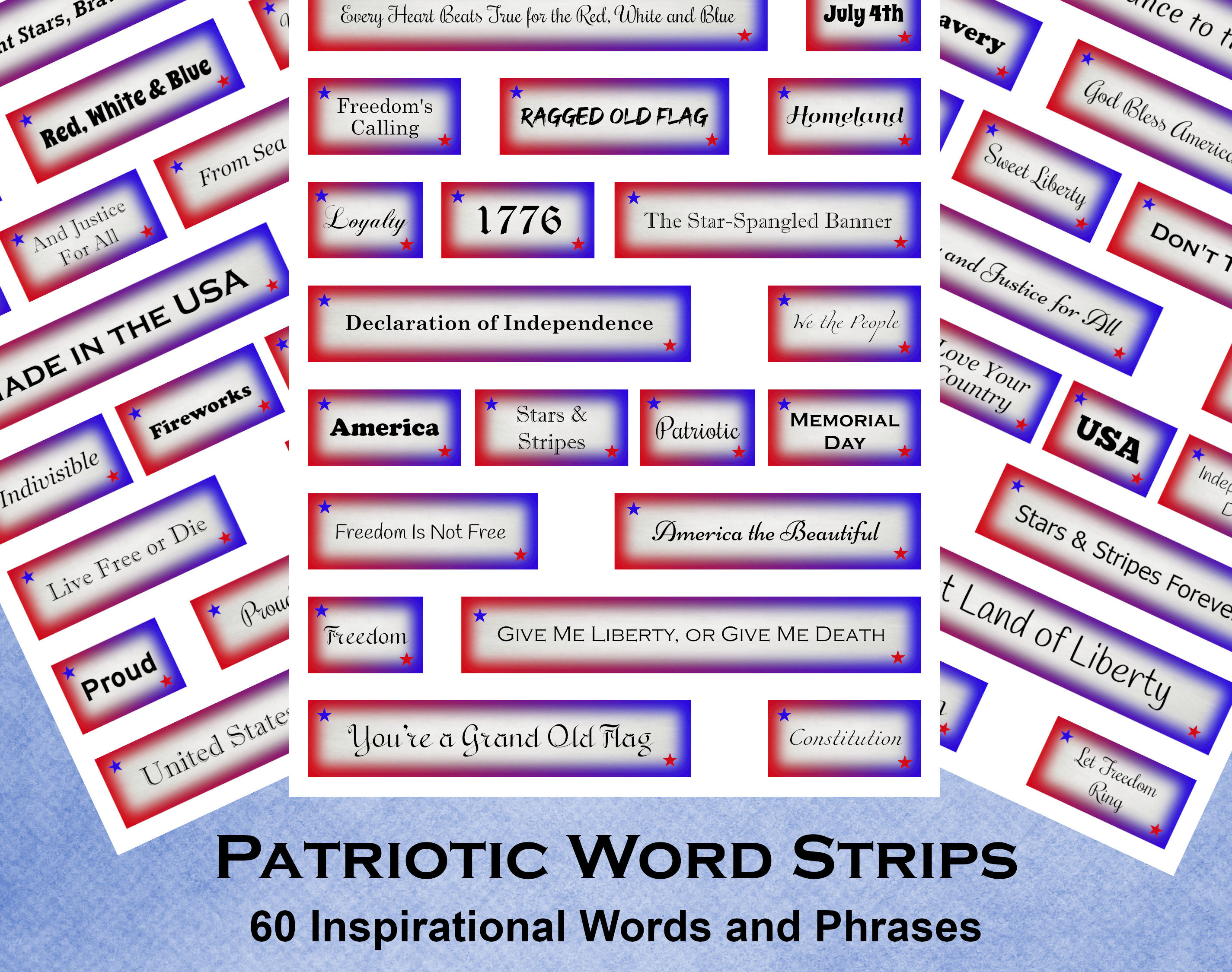 Patriotic Words and Phrases, 4th of July Word Strip Collage Sheets ...