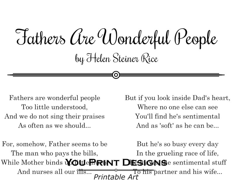 Printable Poem for Dad, Fathers Day Gift, Fathers Are Wonderful People ...