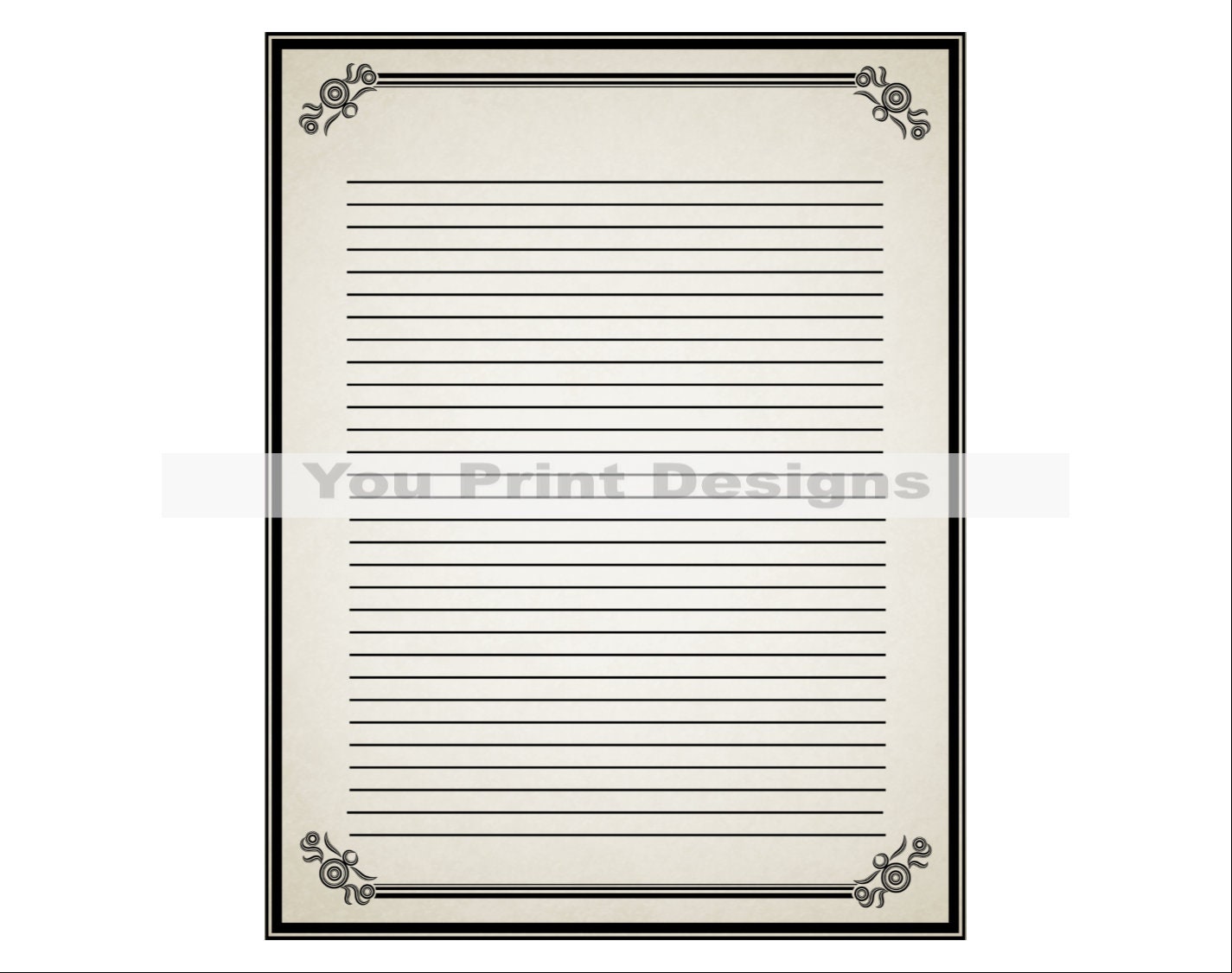 Printable Stationery, Art Deco Frame, Digital Paper, Lined Paper ...