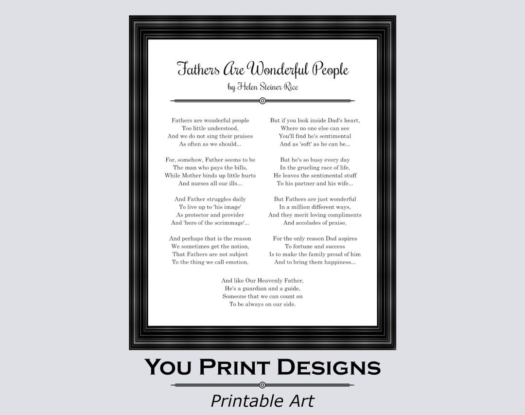 Printable Poem for Dad, Father’s Day Gift, Fathers Are Wonderful People ...