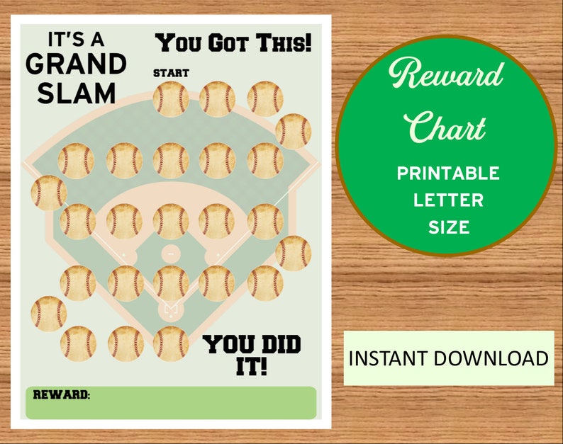 Baseball Reward Chart, Printable Sticker Chart, Chore Chart, Behavior ...