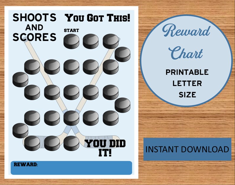 Hockey Reward Chart, Printable Sticker Chart, Chore Chart, Behavior ...