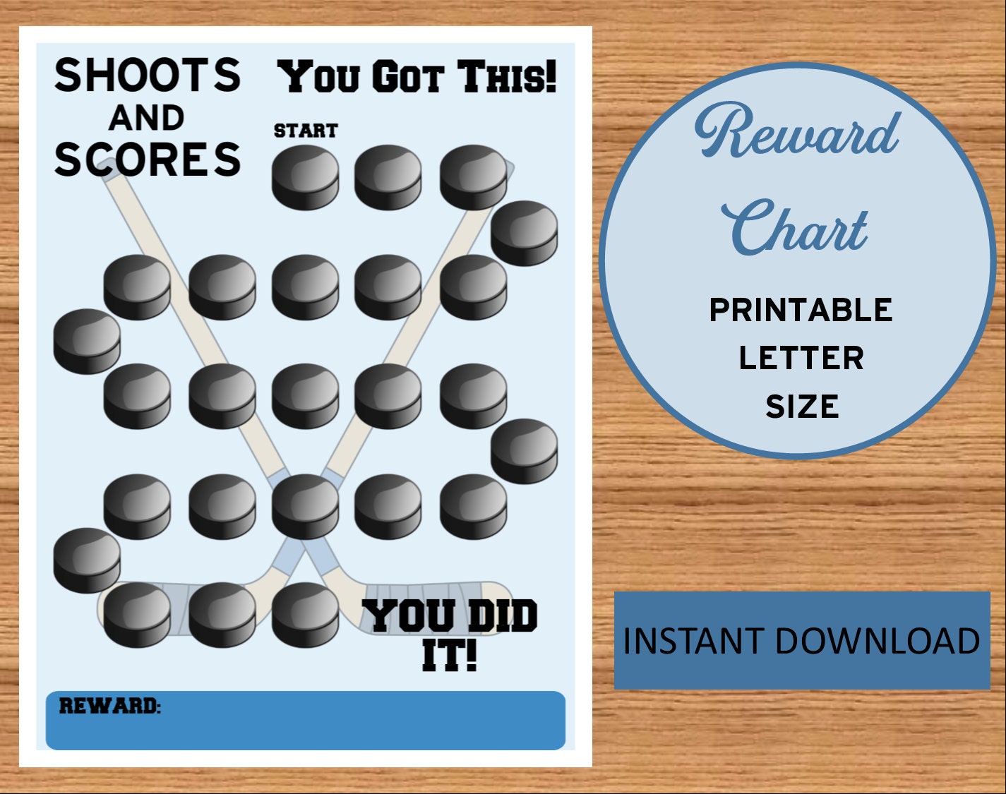 Hockey Reward Chart, Printable Sticker Chart, Chore Chart, Behavior ...
