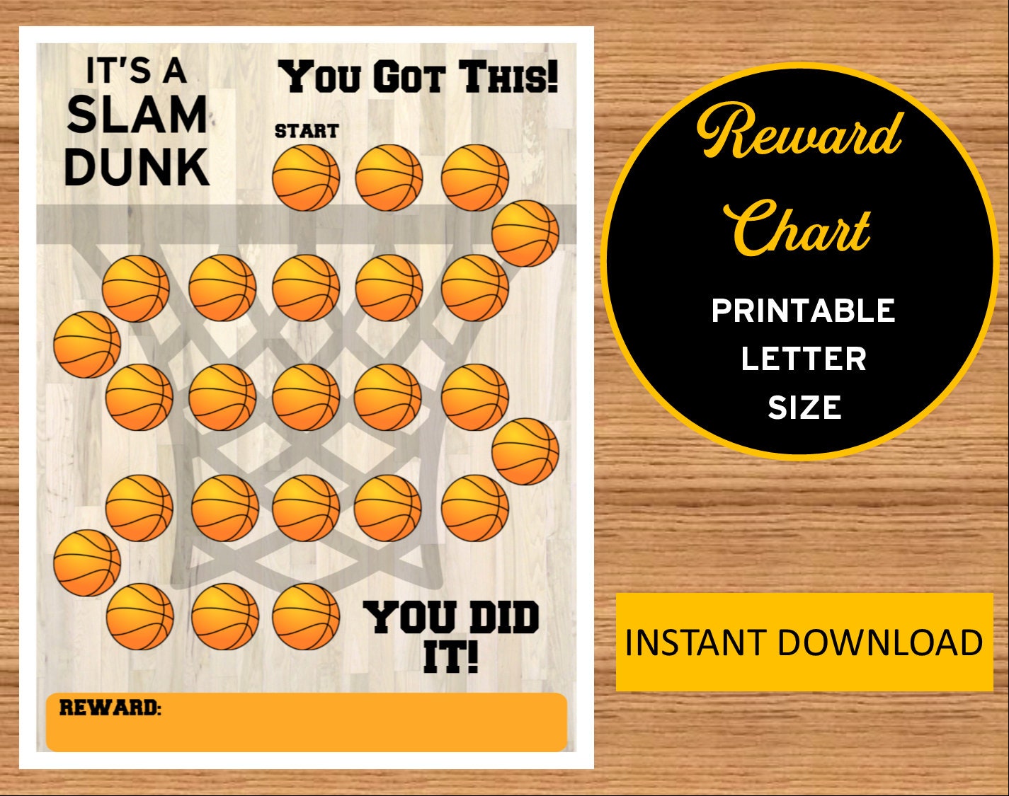 Basketball Reward Chart, Printable Sticker Chart, Chore Chart, Behavior ...
