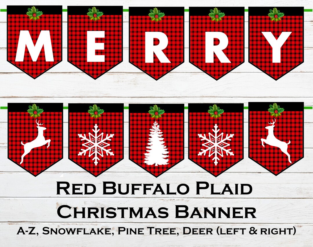 Christmas Printable Banner Red Buffalo Plaid Holiday Party - Etsy