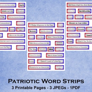 Patriotic Words and Phrases, 4th of July Word Strip Collage Sheets ...