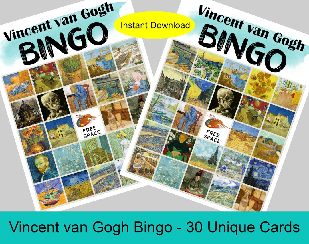 Printable Vincent Van Gogh Bingo Cards, 30 Unique Printable Cards, 1 ...
