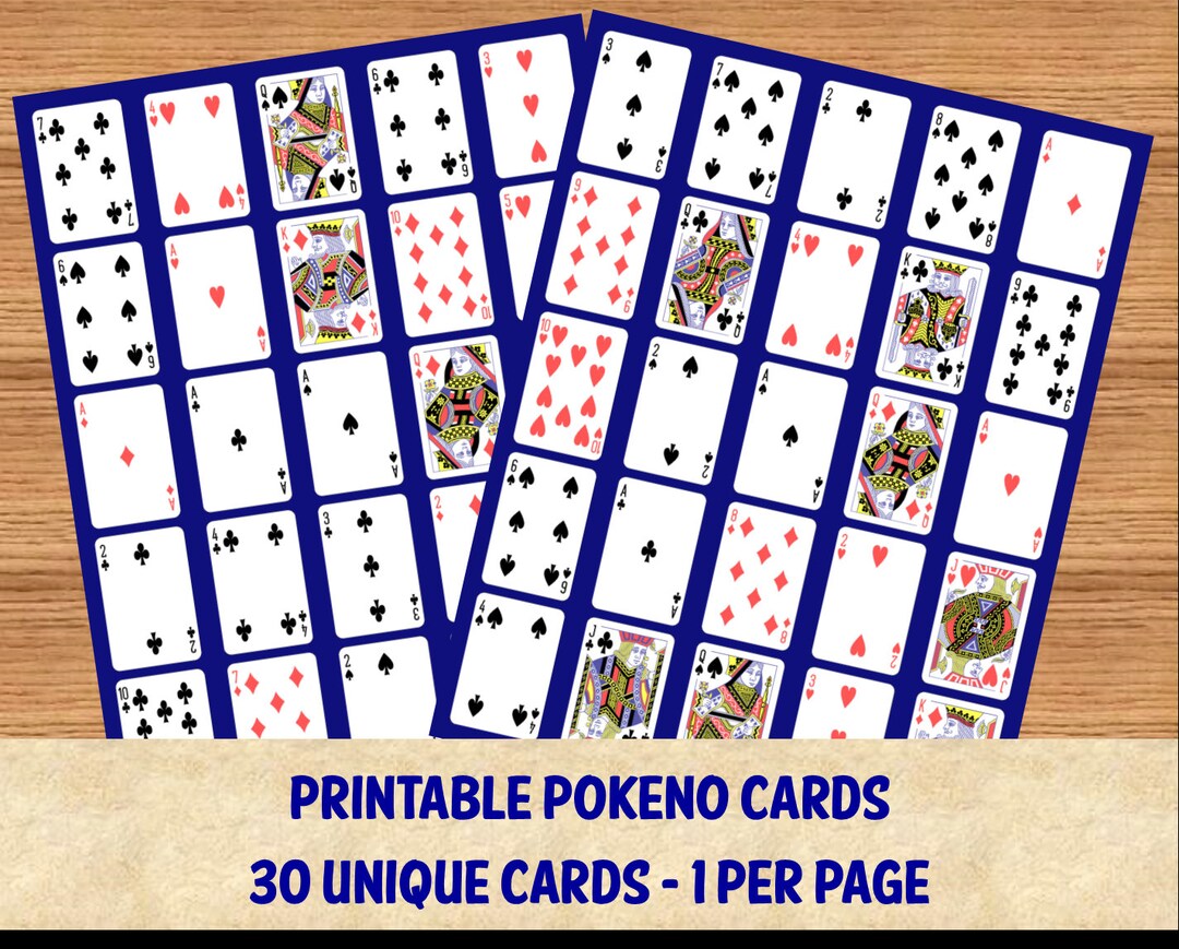 Printable Pokeno Cards 30 Unique Printable Cards 1 Card per - Etsy