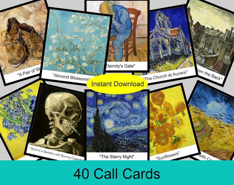 Printable Vincent Van Gogh Bingo Cards, 30 Unique Printable Cards, 1 ...