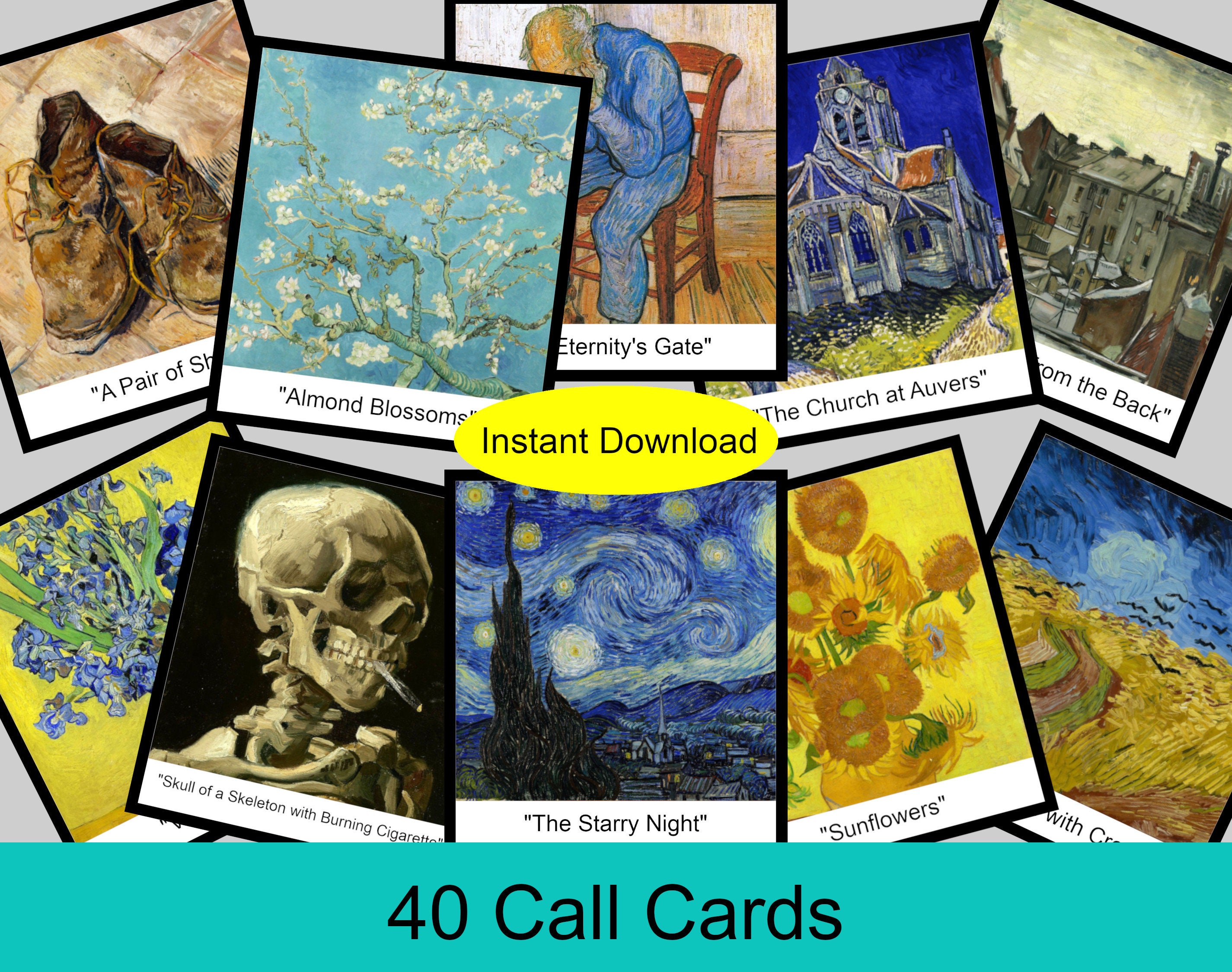 Printable Vincent Van Gogh Bingo Cards, 30 Unique Printable Cards, 1 ...