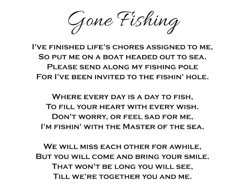 Gone Fishing Memorial Poem, Celebration of Life, Memorial Gift ...