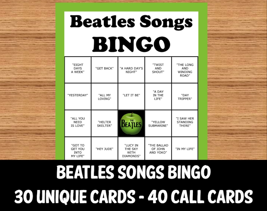 Beatles Songs Bingo, 30 Unique Printable Cards, 1 Card per Page & 2 ...