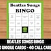 Beatles Songs Bingo, 30 Unique Printable Cards, 1 Card per Page & 2 ...