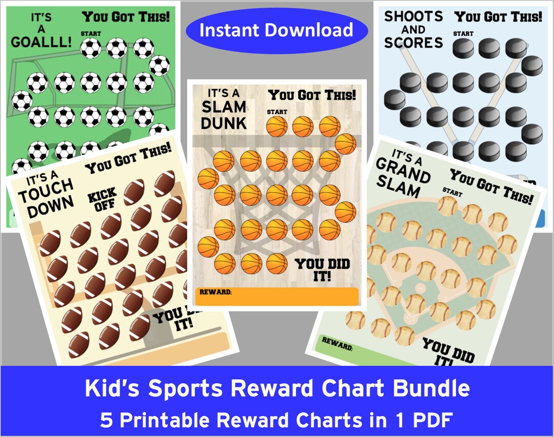 Sports Reward Chart Bundle, Printable Sticker Charts, Chore Charts ...