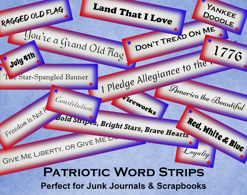 Patriotic Words and Phrases, 4th of July Word Strip Collage Sheets ...