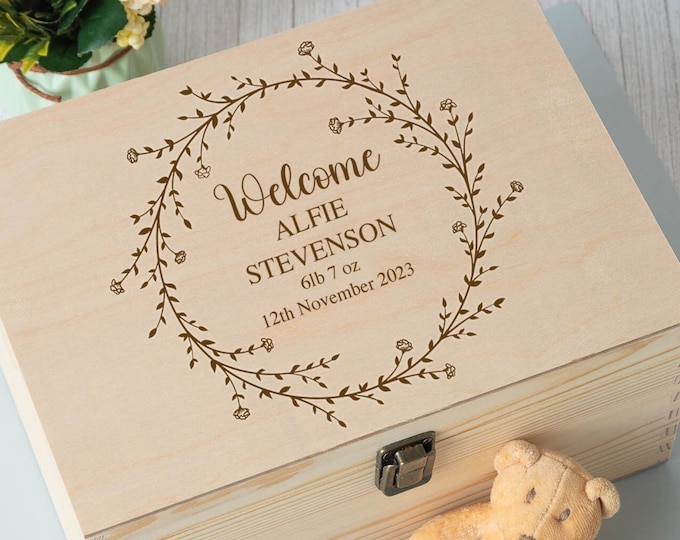 LARGE SIZE Baby Girl Keepsake Box // Personalized Box, Wood Box, Baby ...