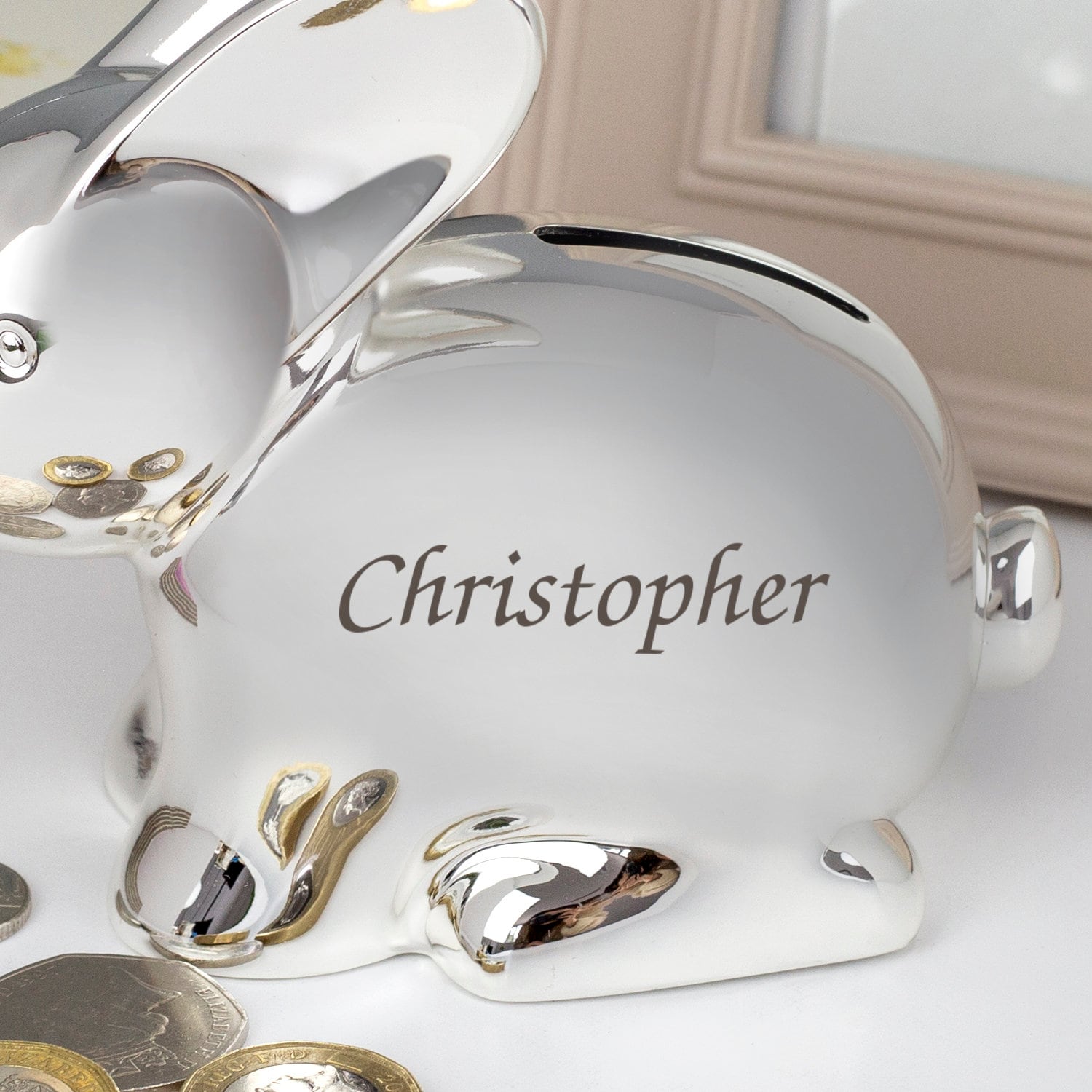 Personalised Silver Rabbit Piggy Money Box for Boys Girls - Etsy UK