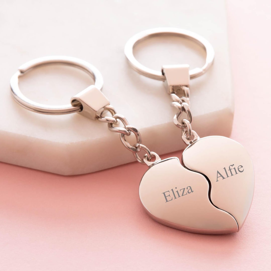 Personalised Pair of Hearts Keyrings Key Rings Gifts Ideas for ...