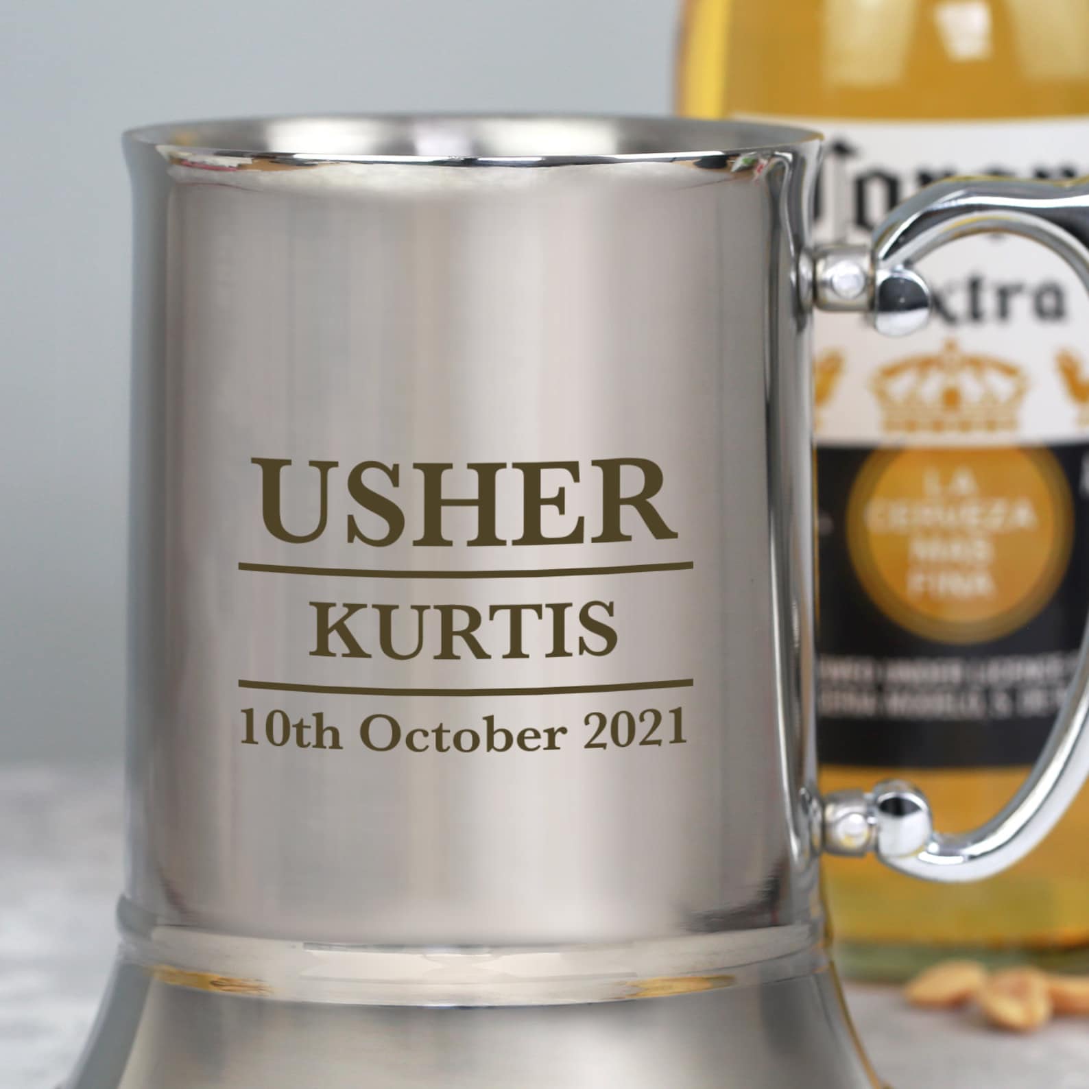 Personalised Usher Silver Stainless Steel Tankard Wedding Favour Thank ...
