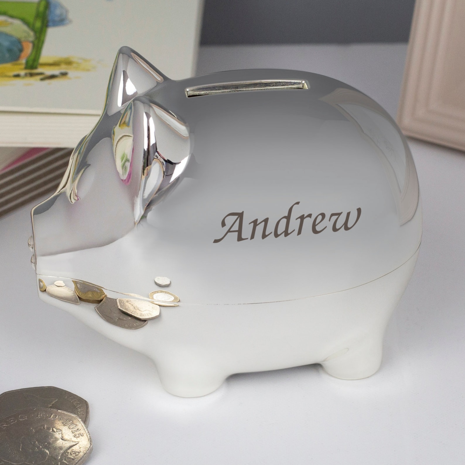 Personalised Silver Pig Piggy Money Box for Boys Christening New Baby ...