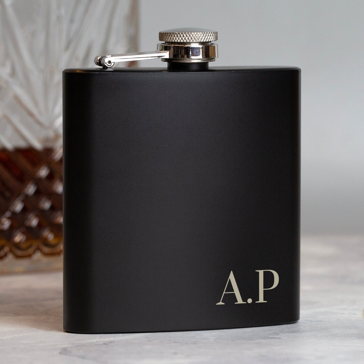 Personalised Black Initials Hip Flask 6oz Engraved Any Initials Gift ...