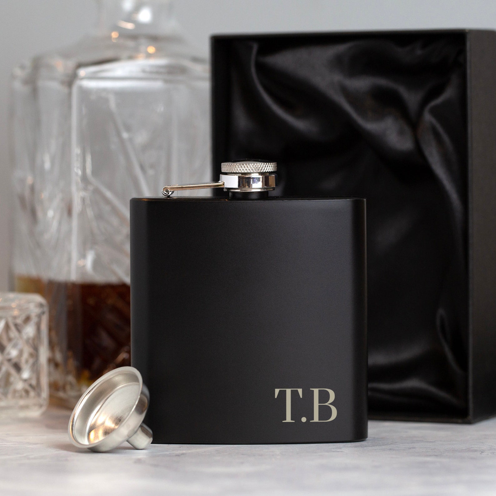 Personalised Black Initials Hip Flask 6oz Engraved Any Initials Gift ...