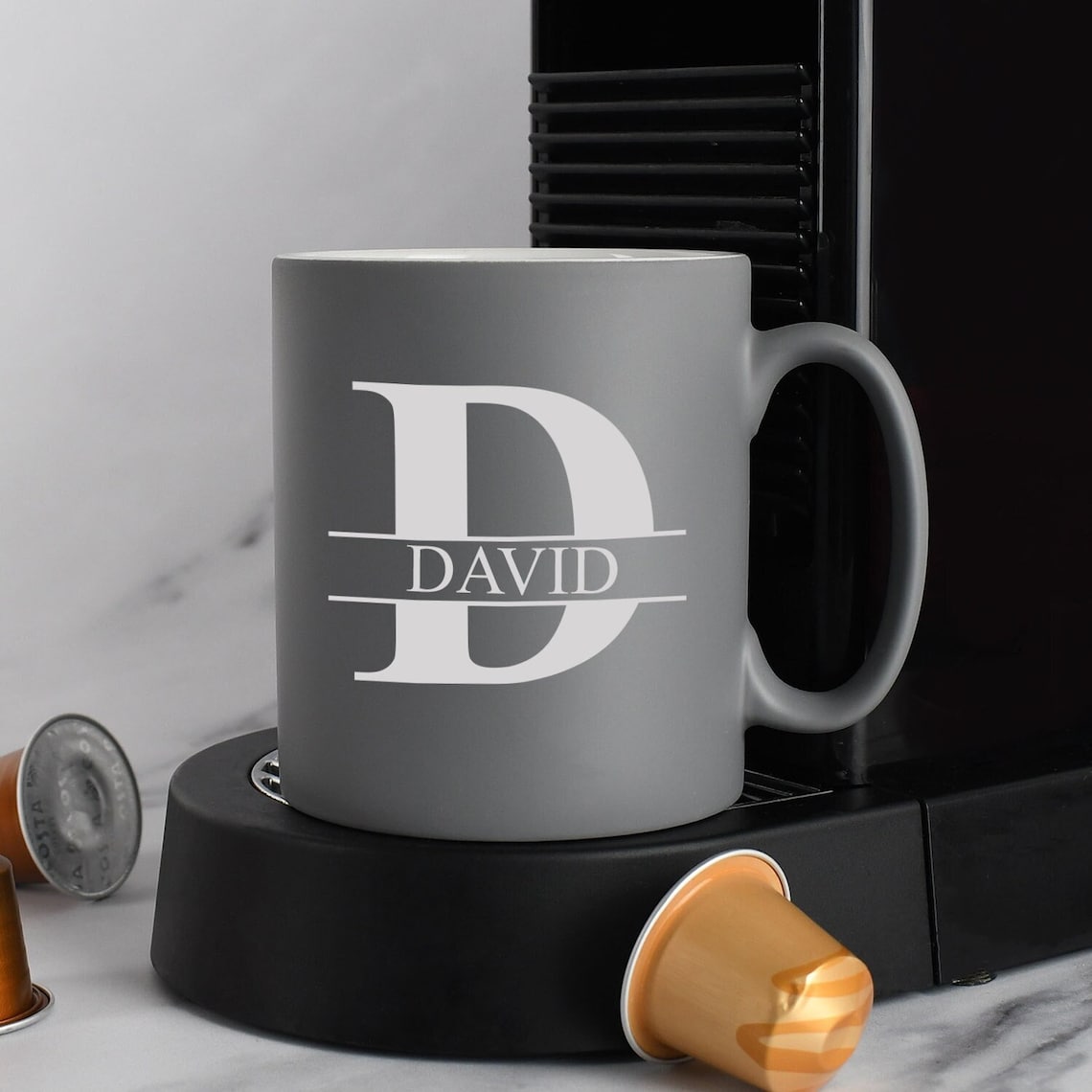 Personalised Initial & Name Grey Satin Mug Laser Engraved - Etsy UK