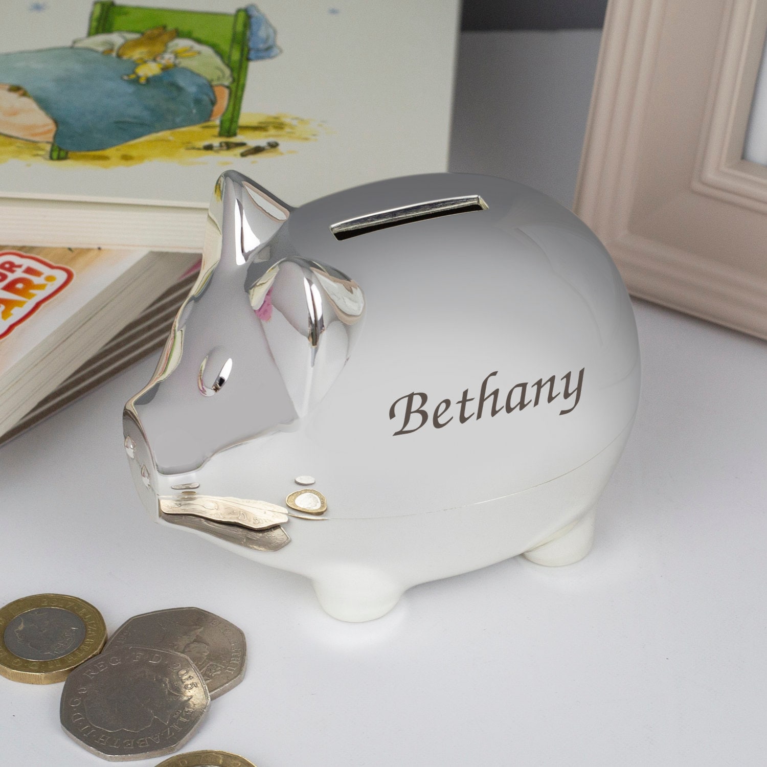 Silver piggy bank store